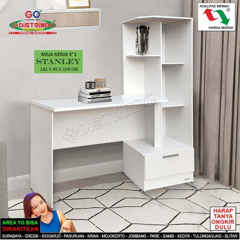 Jual Meja Belajar Rak Buku Murah Minimalis Warna Putih Halus Terdapat ...