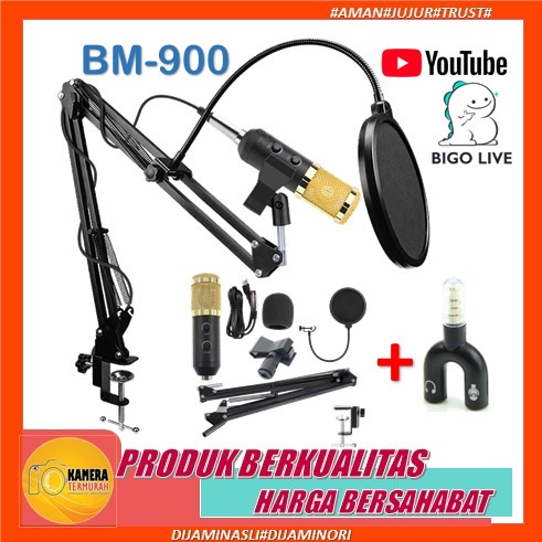 Jual Paket Microphone Condenser BM900 Stand + Pop Filter + Splitter BM ...