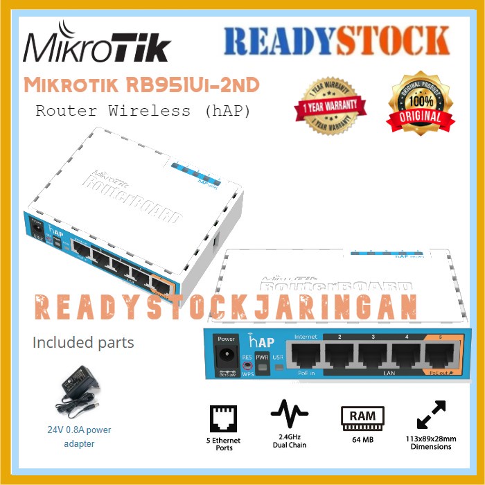 Jual Mikrotik RB951Ui-2ND (hAP) Router Wireless Indonesia|Shopee Indonesia