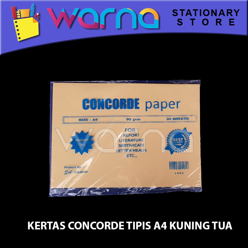 Jual CONCORDE PAPER KERTAS CONCORDE TIPIS A4 WARNA 90 GSM | Shopee ...