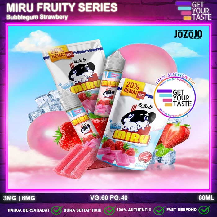 Jual Liquid Miru Fruity Series Bubblegum Strawberry 60ML by Jozojo ...