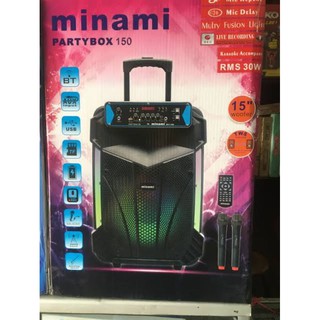 Jual MINAMI PARTYBOX 150 SPEAKER TROLLEY PORTABLE WOOFER FM STEREO ...