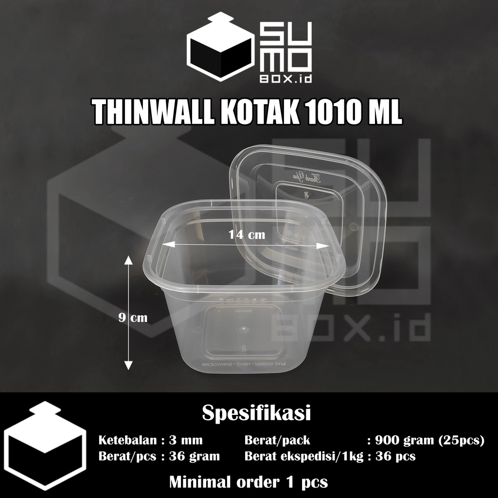 Jual Thinwall KOTAK 1010ml + tutup / wadah plastik square nasi rames ...