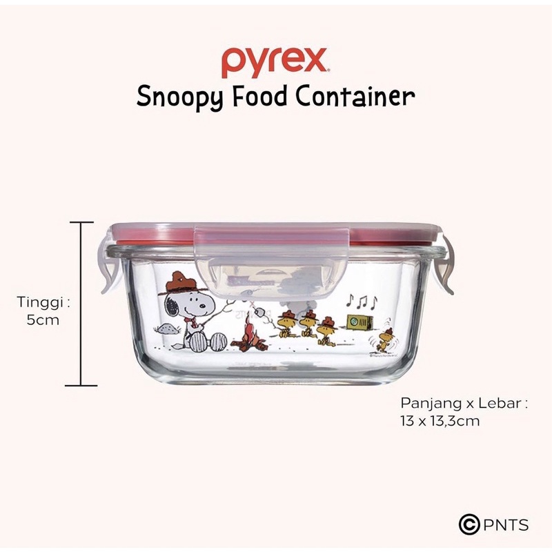 Jual PYREX Snoopy square container kotak makan kedap udara | Shopee ...