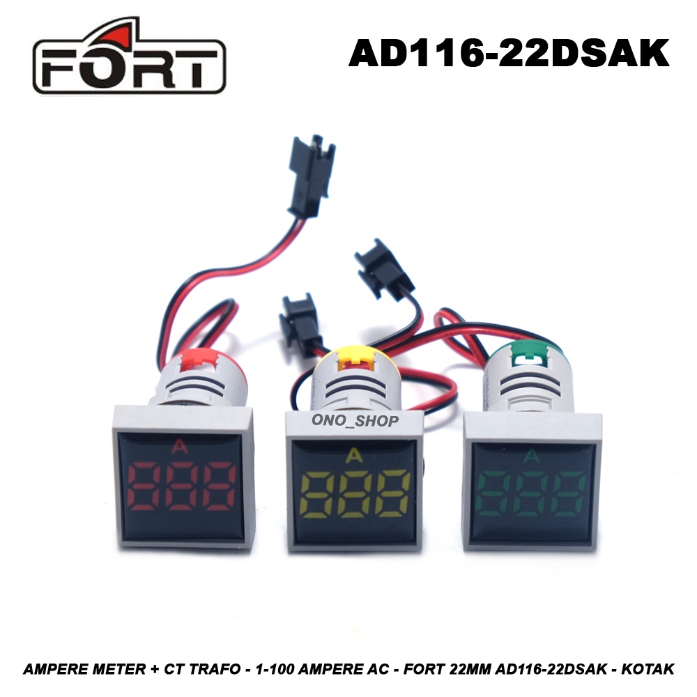 Jual Ampere Meter + CT Trafo - 1-100 Ampere AC - FORT 22mm AD116-22DSAK ...