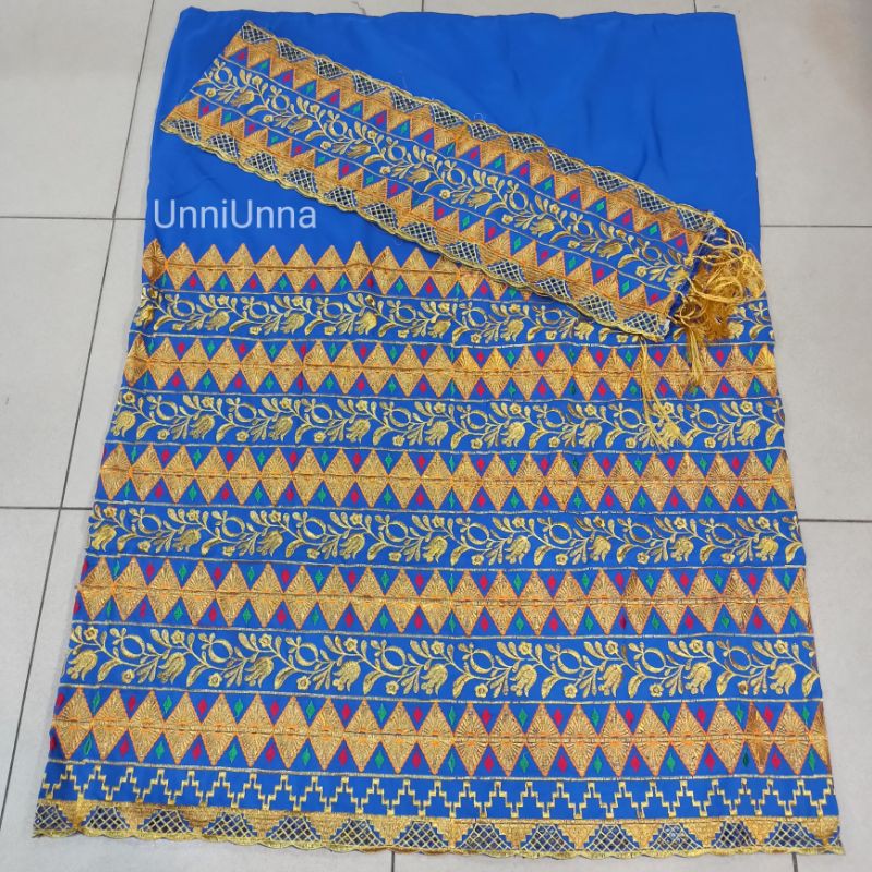 Tapis Bordir Bunga Lonceng 3 Tingkat Kain Etnik Biru Songket Khas ...