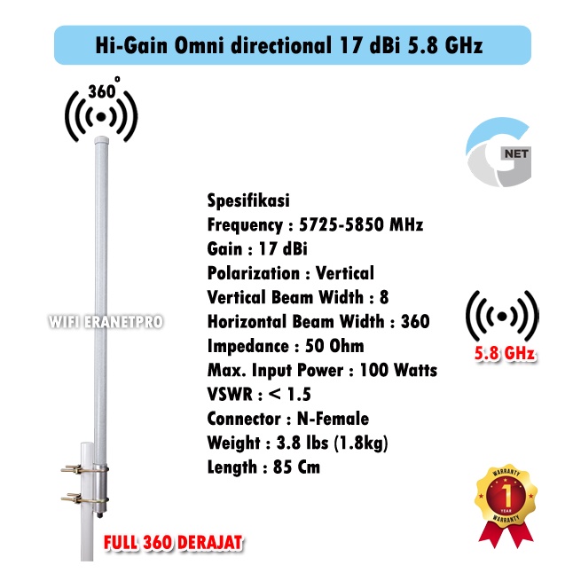Jual Antena Gnet Hi-Gain omni directional 17 dBi 5,8 GHz Polarisasi 360 derajat | Shopee Indonesia