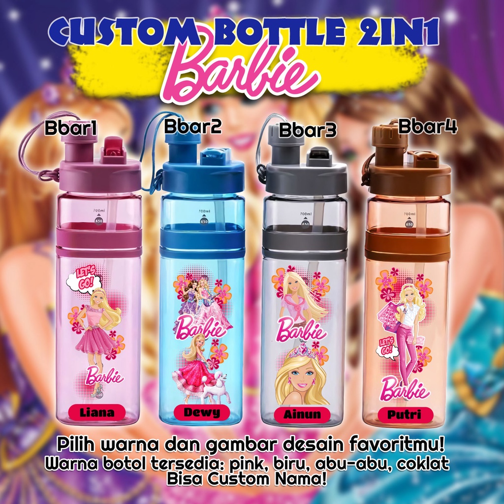 Jual Custom Botol Minuman - 2in1 & My Bottle - Gambar Barbie | Shopee ...