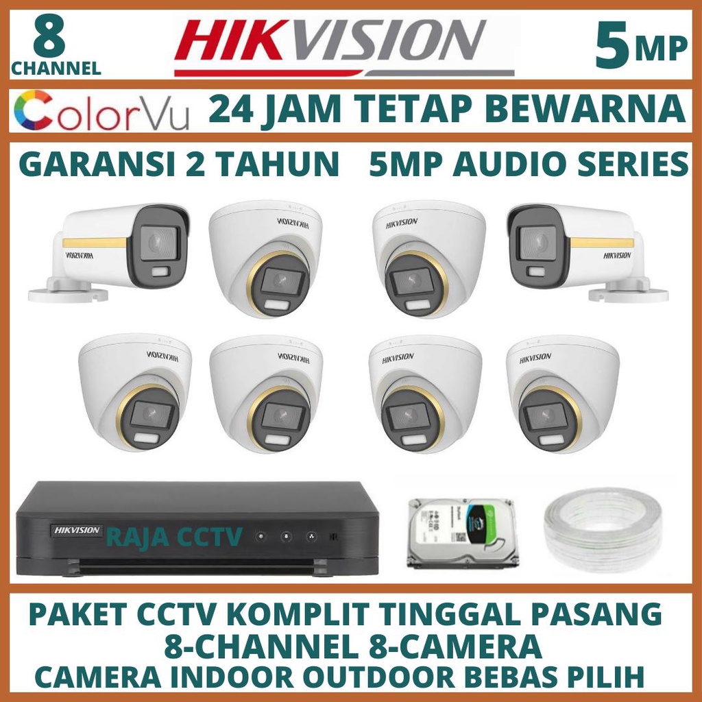 Jual PAKET CCTV HIKVISION COLORVU AUDIO 8 CHANNEL 8 CAMERA 5MP | Shopee Indonesia