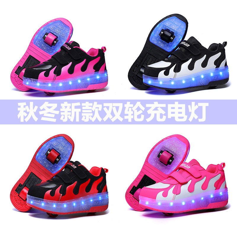 Jual Sepatu Roda 2 Heelys Helis Lampu LED Menyala Charge Single roda ...