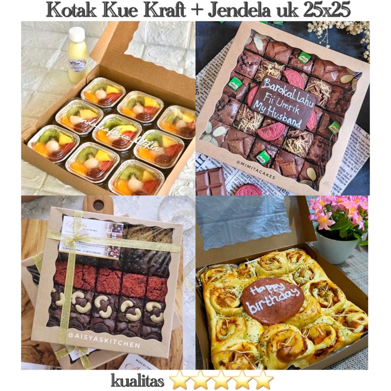 Jual Kotak Kue Kraft + Jendela Transparan 25x25cm Kotak Brownies/Box ...