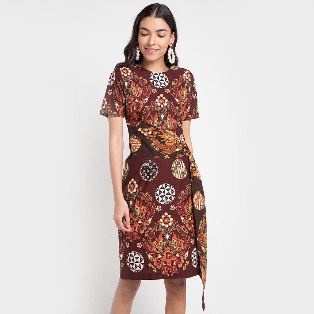 Jual Batik Semar Halia Dress -Tambal Bulat - Maroon | Shopee Indonesia