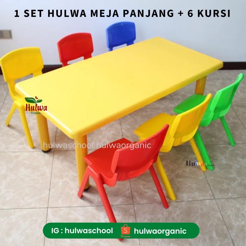 Jual 1 SET Meja Persegi Panjang Anak + 6 Kursi | Meja Anak Warna Warni ...