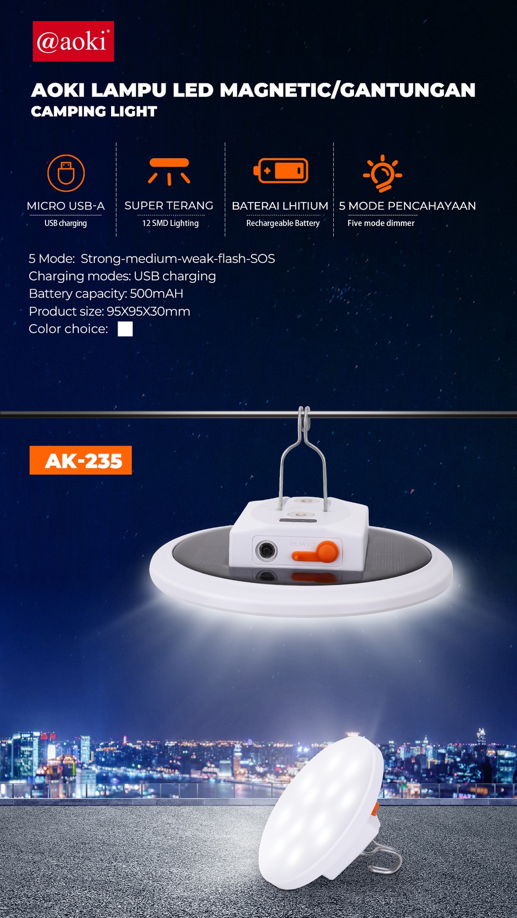 Jual AOKI Lampu LED Magnet Dinding Bisa digantung Serbaguna Rechargable ...