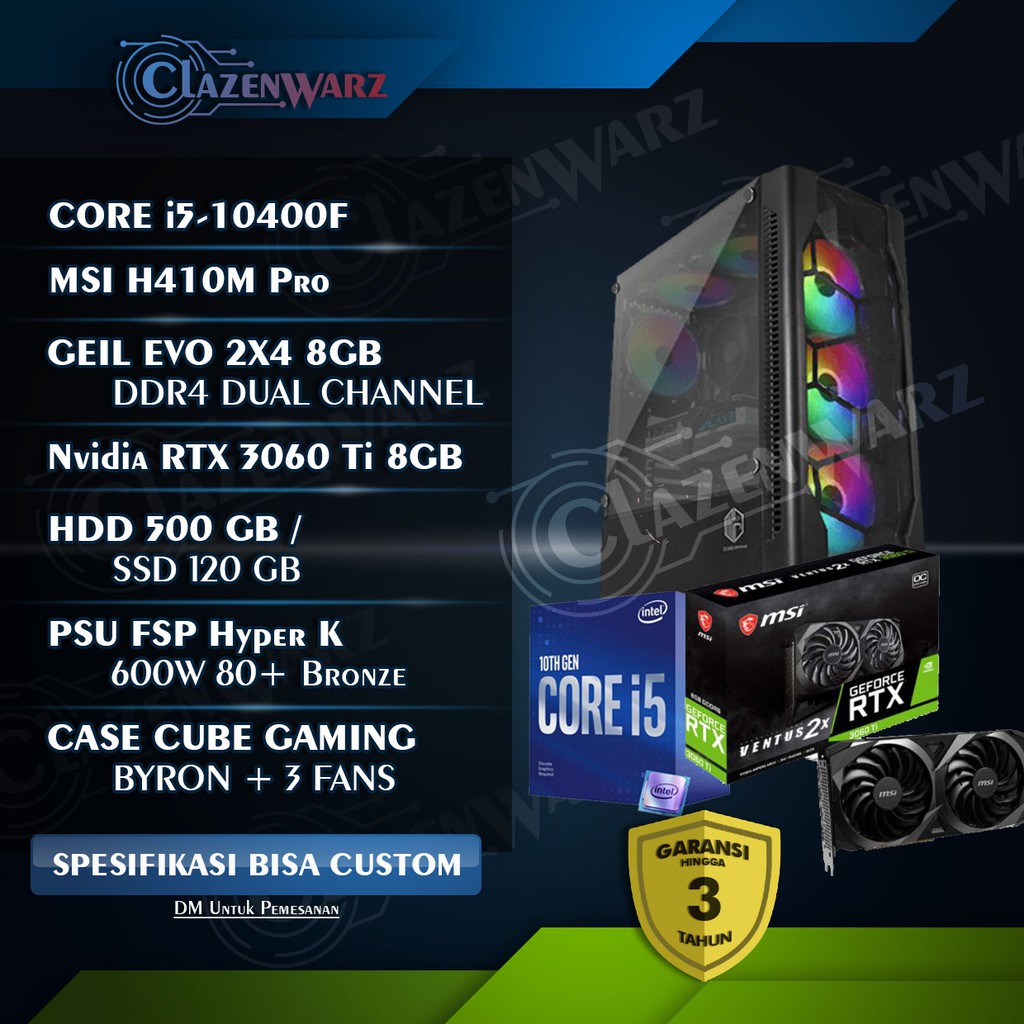Jual Pc Rakitan Gaming i5 10400F ft RTX 3060 Ti 3060Ti Setara 2080 Super | Shopee Indonesia