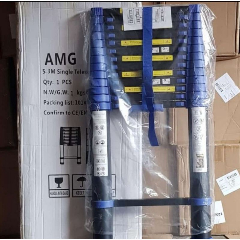 Jual Tangga Lipat Aluminium Teleskopik 5,3M AMG Biru Hitam Indonesia ...