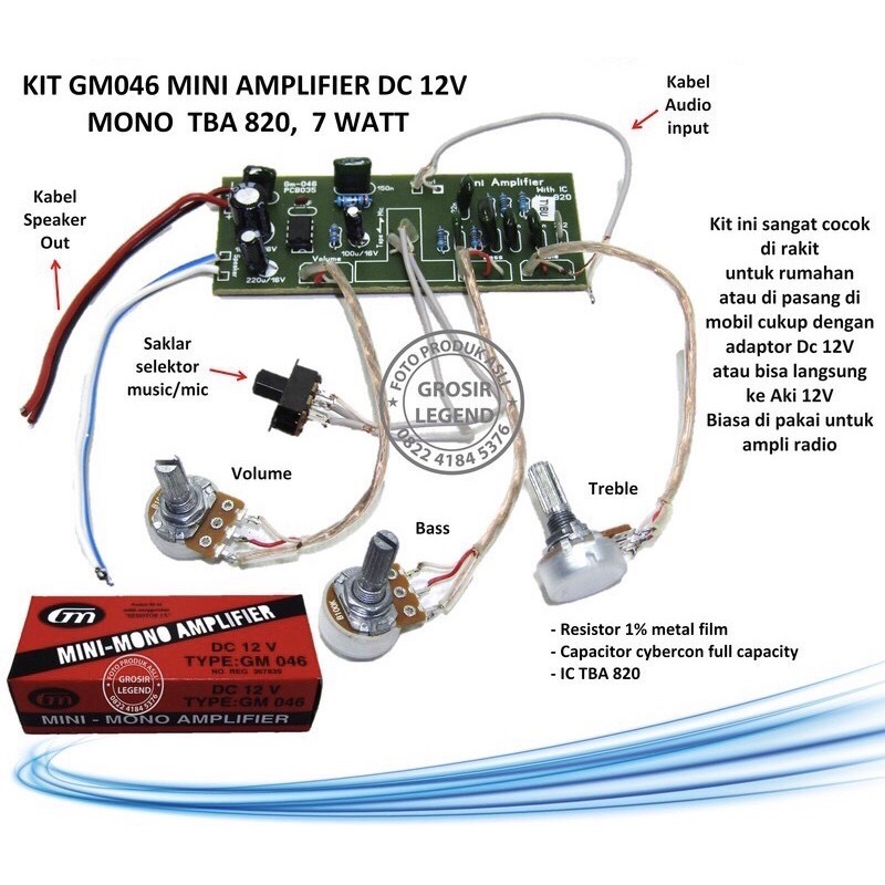 Jual Kit mini amplifier DC 12V mono TBA 820 7W GM 046 | Shopee Indonesia