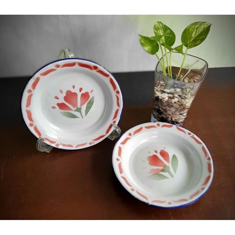 Jual PIRING ENAMEL SENG KALENG MOTIF KEMBANG ANTIK KUNO JADUL 16 cm ...