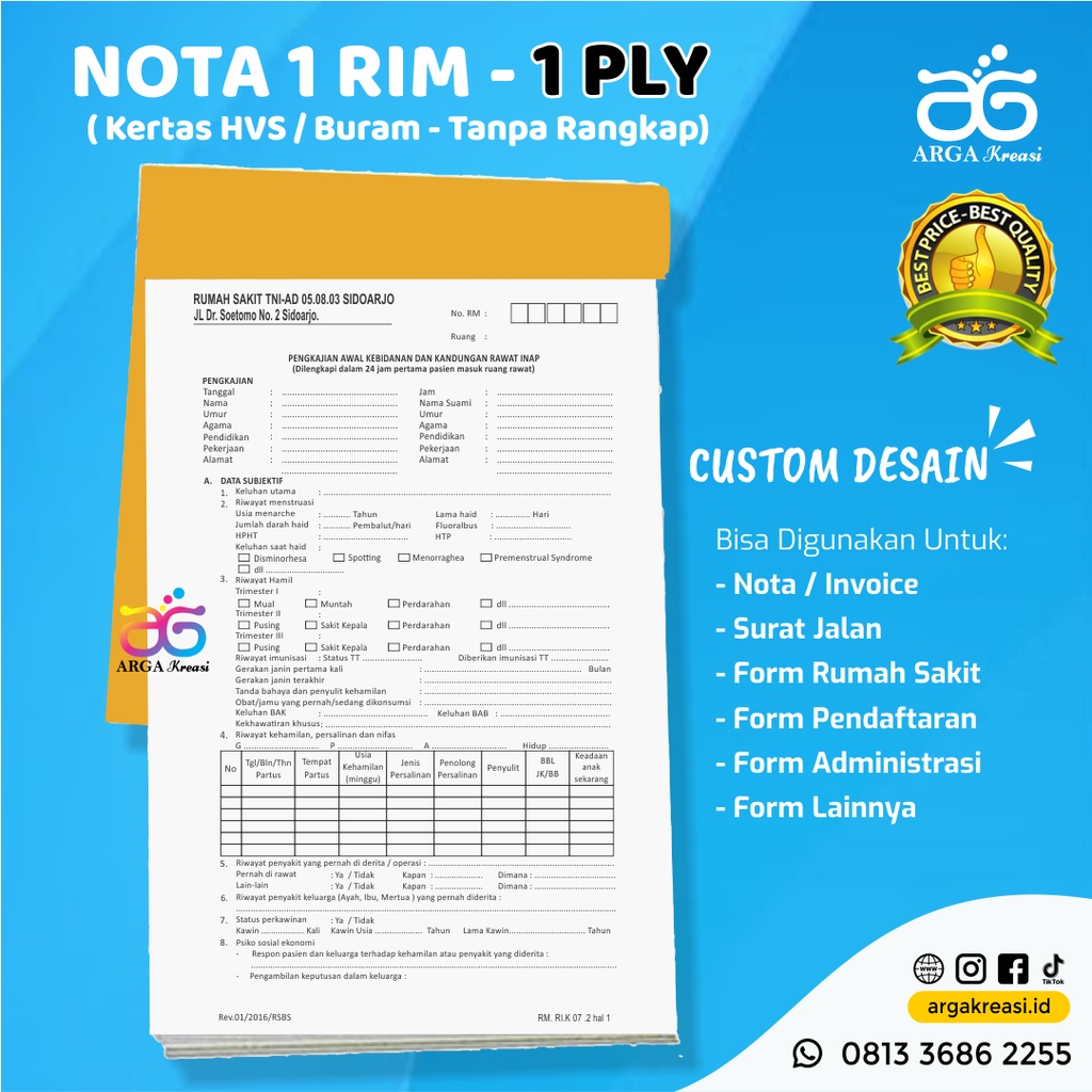 Jual Cetak Nota 1 Ply Custom 1 Rim Kertas HVS / Kertas Buram CD ...