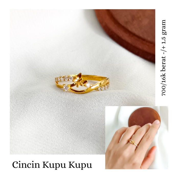 Jual cincin wanita model ulir kupu kupu simpel elegan minimalis emas ...