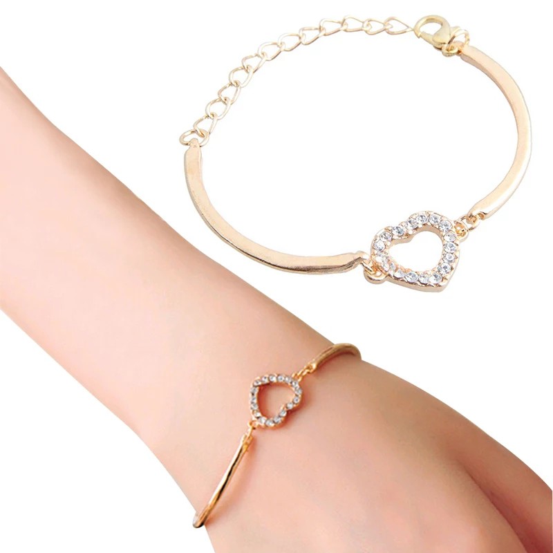 Gelang Emas Berlian Cinta Fashion Simple Style Golden Tone Rhinestone ...