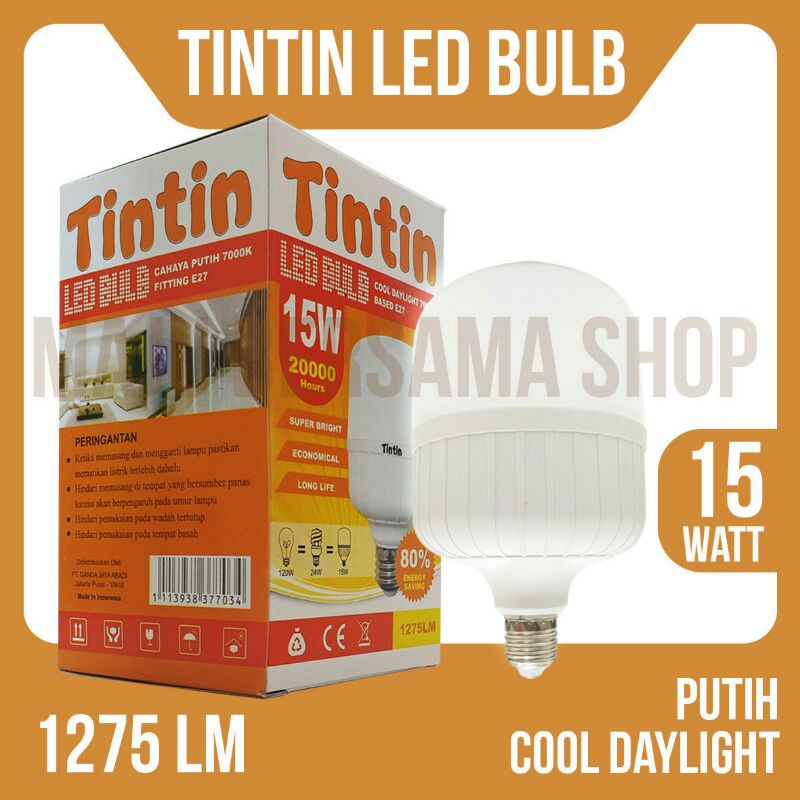 Jual Bohlam Lampu LED Kapsul 15 Watt Putih TINTIN Capsule LED 1275LM E27 Cool Daylight | Shopee ...