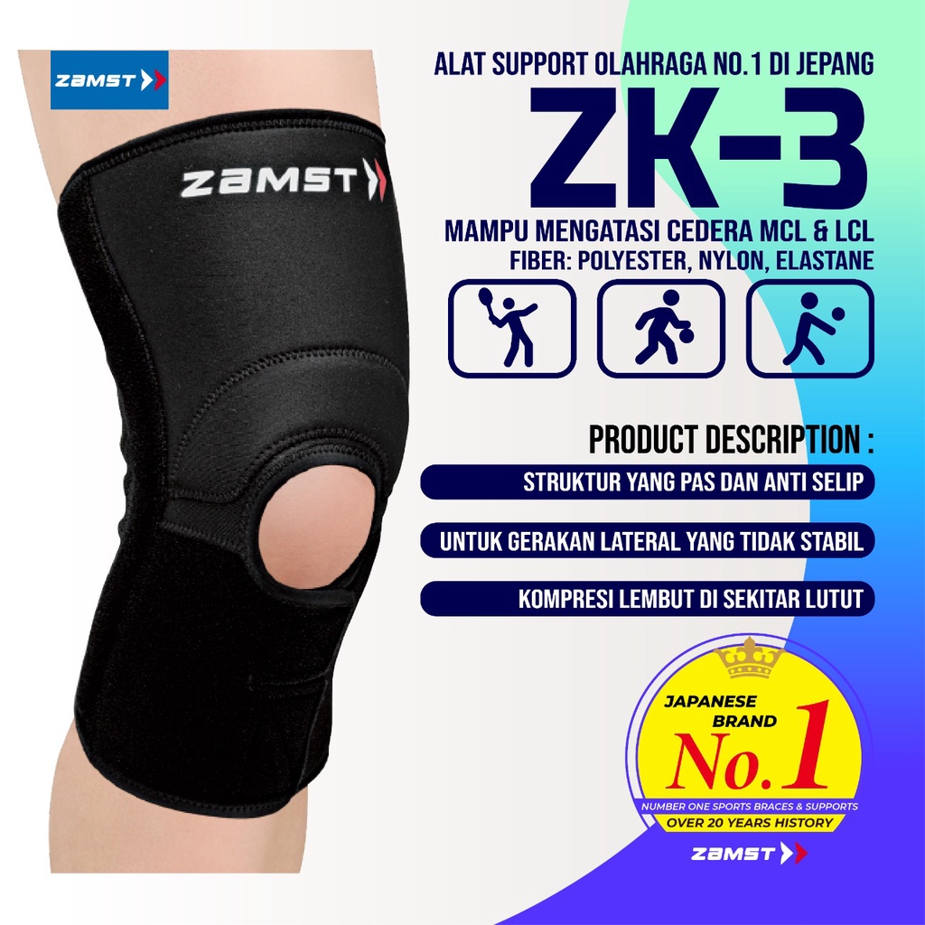 Jual Knee Support Knee Brace Deker Lutut Open Patella Zamst ZK-3 Strong Support Japan Original ...