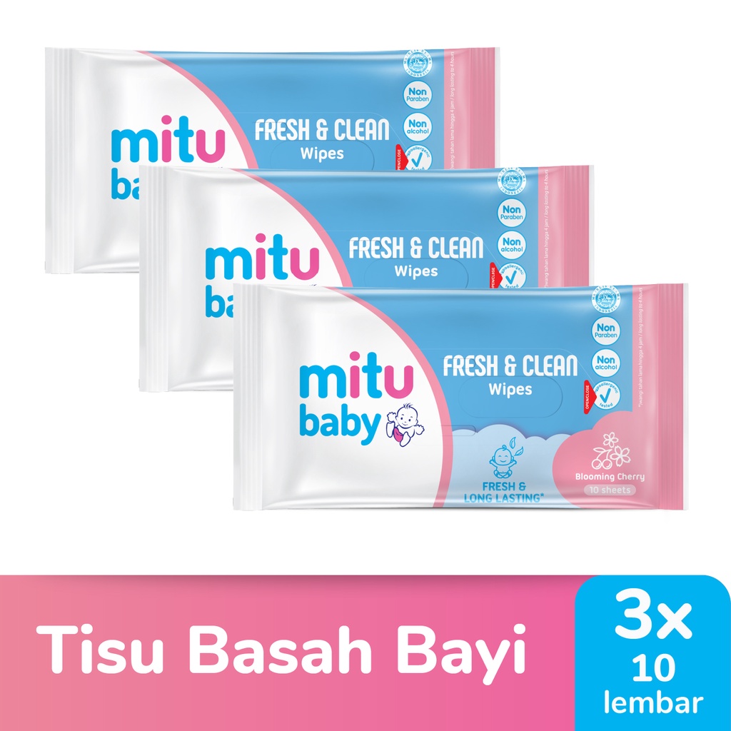 Jual Mitu Baby Fresh & Clean Blooming Cherry 10s x3 - Tisu Basah Bayi ...