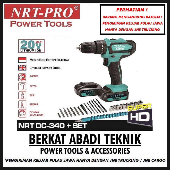 NRT-PRO DC340 Bor Cordless Drill Baterai Tangan Beton Impact Tembok 20 ...
