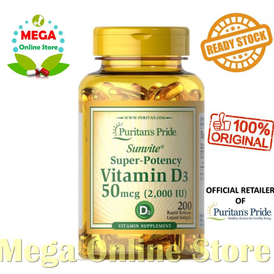 Jual Puritan's Pride Vitamin D3 2000 IU - 200 Softgels | Shopee Indonesia