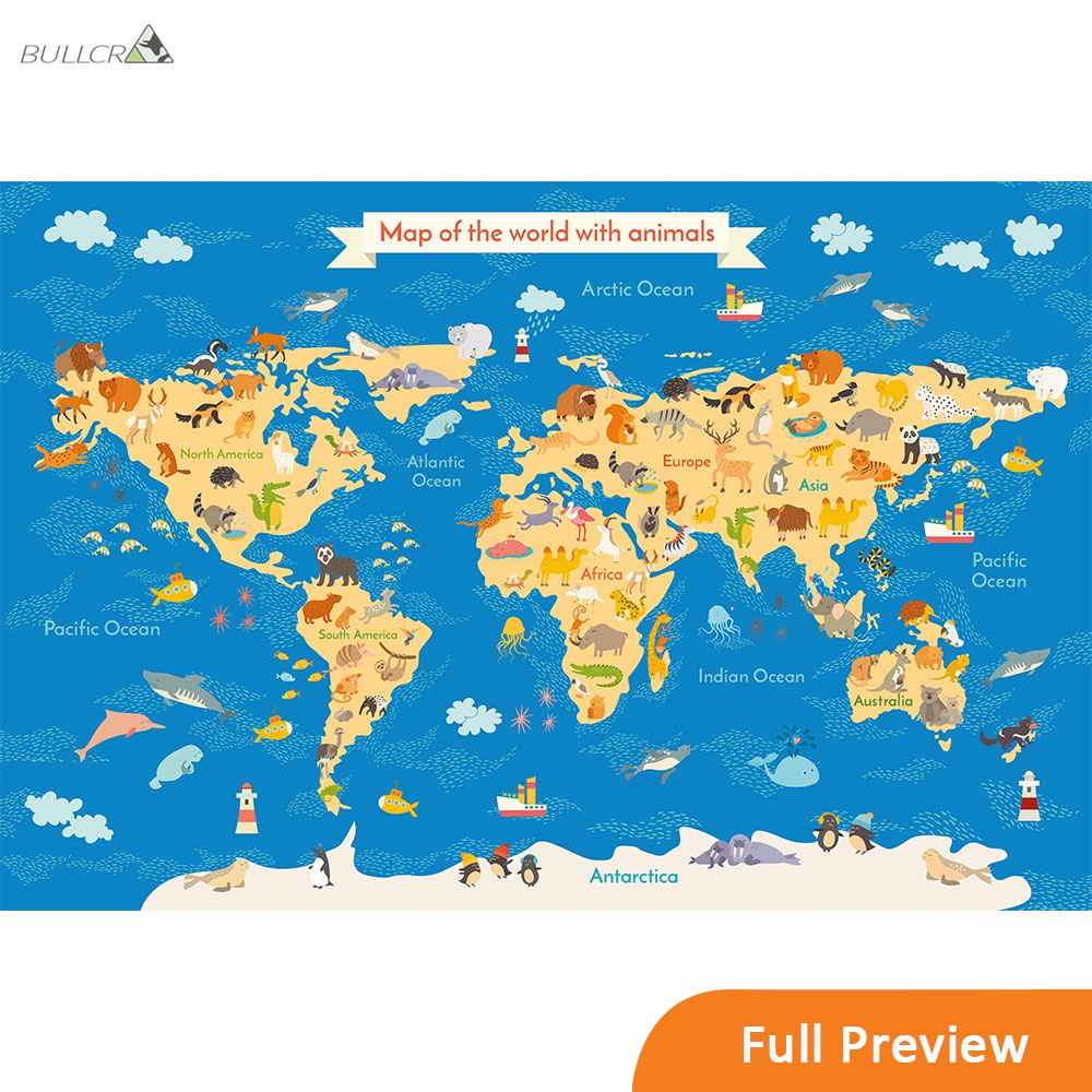 Jual Peta dunia edukasi anak world map kids animal lengkap custom ...
