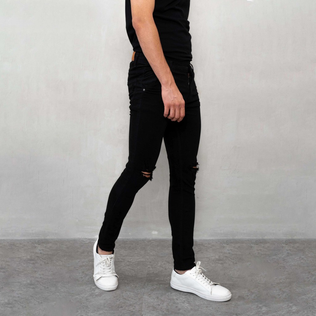 Jual Celana jeans hitam pria denim ripped sobek robek bahan stretch ...
