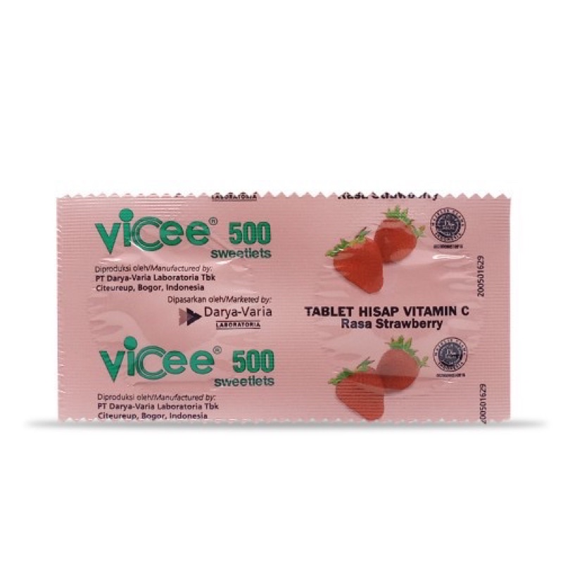 Jual Vicee 500mg Vitamin C Rasa Strawberry (3 Strip isi 6 Tablet ...