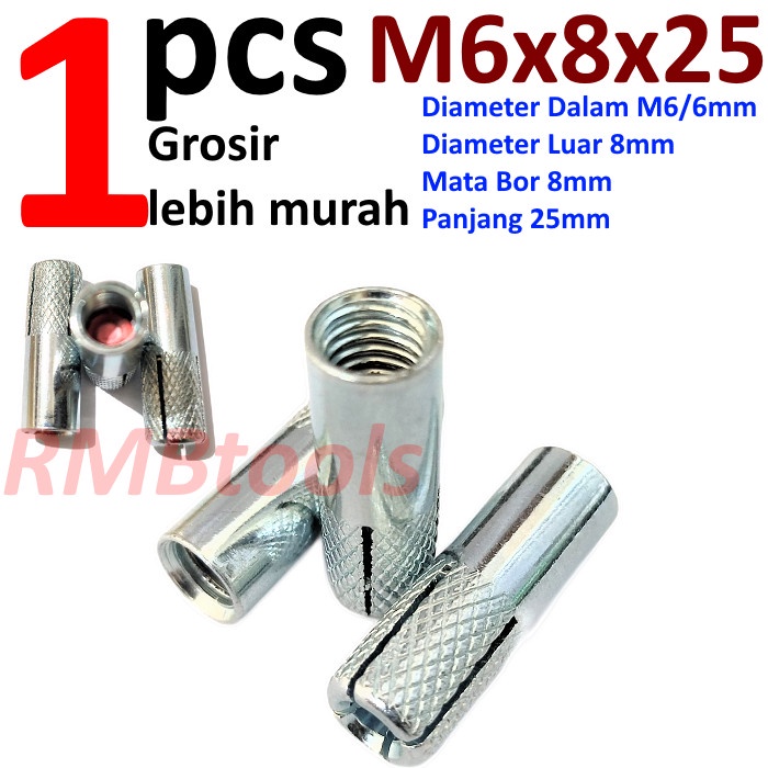 Jual M6x8x25 Dynaset Drop in Anchor Galvanis Dinaset Moritop M6 6mm | Shopee Indonesia