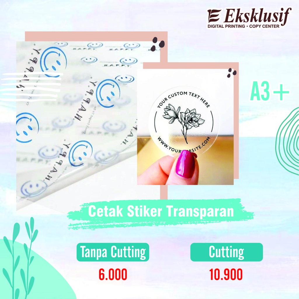 Jual STIKER LABEL CUSTOM TRANSPARAN A3+ FULLCOLOR (PROMO) / CUTTING DAN ...