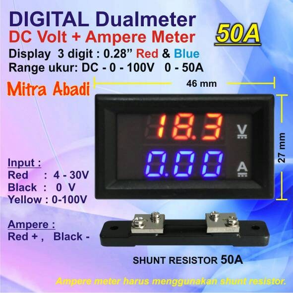 Jual Dualmeter Combo Digital Voltmeter-Amperemeter 50A 100V DC 4V-30V | Shopee Indonesia