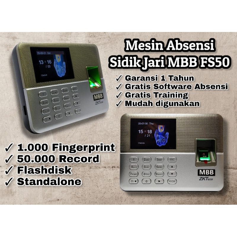 Jual TERMURAH ORIGINAL 1000% Fingerprint MBB FS50 Mesin Absensi Sidik Jari Alat Absen ZKTeco ...