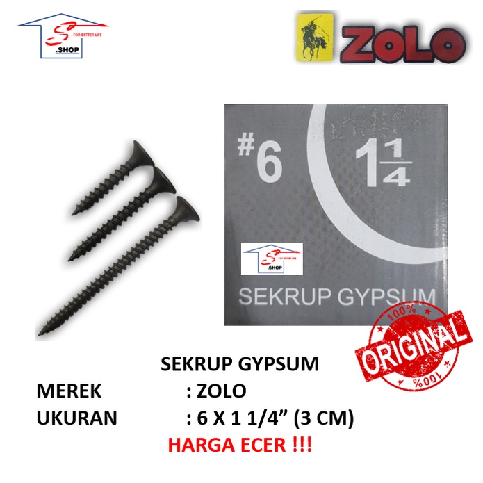 Jual Sekrup Gypsum / Skrup Gypsum 6 x 1 1/4 " (3 cm) ZOLO ORIGINAL (ECER) | Shopee Indonesia