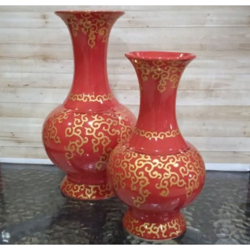 Jual Vas Bunga Keramik Merah Hokkie Motif Batik Merah 20 cm | Shopee ...