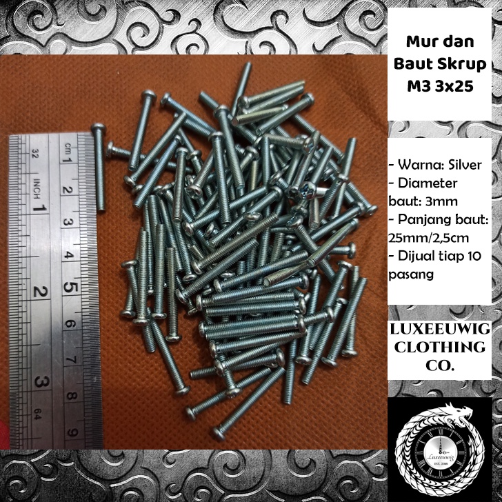 Jual Mur dan Baut Skrup M3 Silver 3x25 ( Diameter 3mm , Panjang 25mm / 2,5cm ) per 10 pasang ...