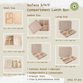 Jual Bagasse Safeco Bento Box 3 Compartment 4 Sekat Ukuran Medium Kotak Tempat Makan Bento Sekat ...