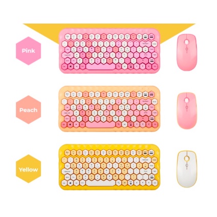 Jual Wireless keyboard + Wireless MOUSE Set Honeycomb hexagon Keycap ...