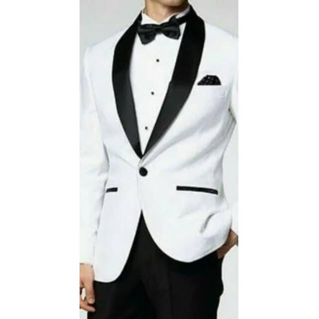 Jual Jas Pria Tuxedo Putih Kombinasi Hitam | Shopee Indonesia