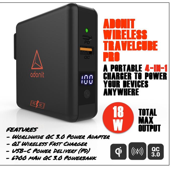 Jual Adonit Travel Cube PRO 4 In 1 Charger Wireless Powerbank 6700mAh ...