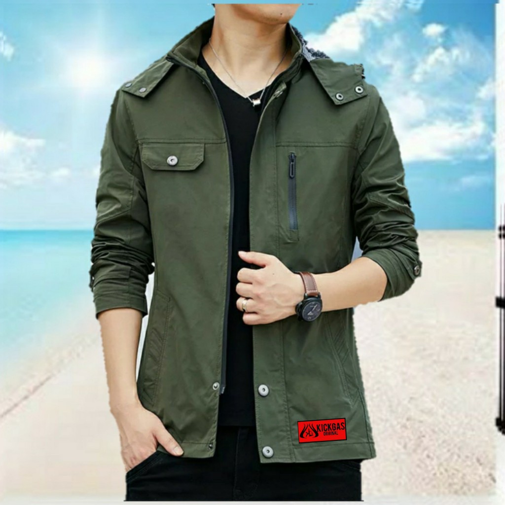 Jual Jaket pria katun drill/jaket harian/jaket parka korea hijau army ...
