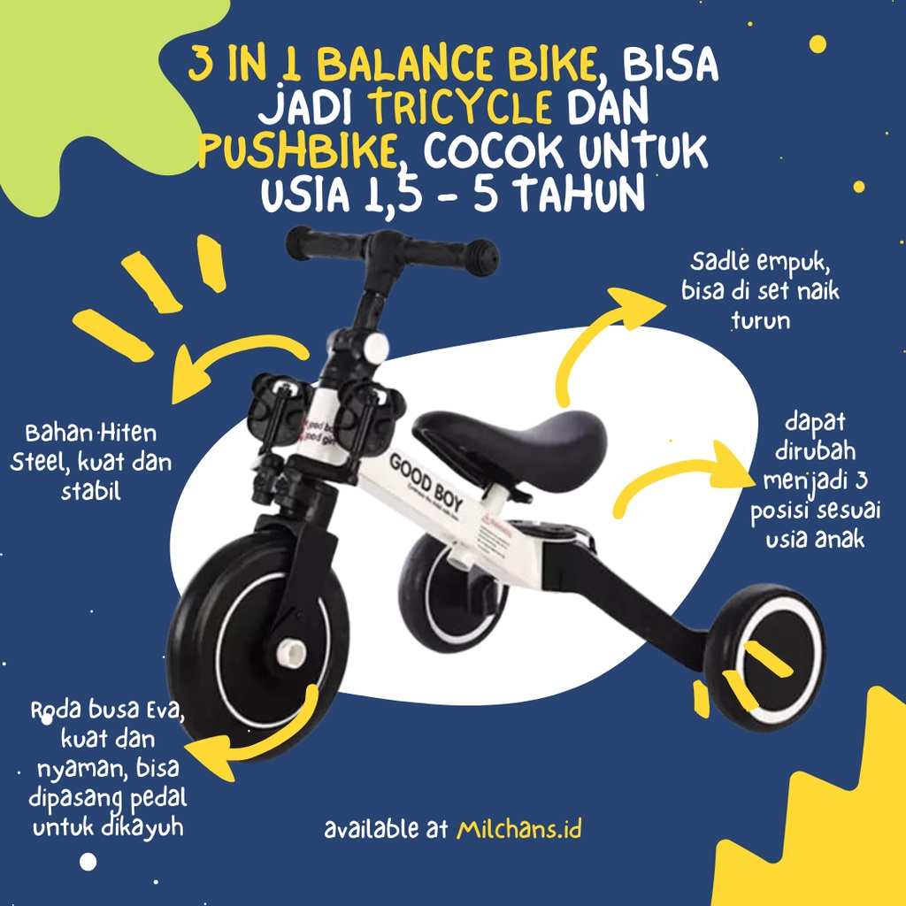 Jual Sepeda roda tiga balita 3 in 1 / Bisa Jadi balance bike / Push ...