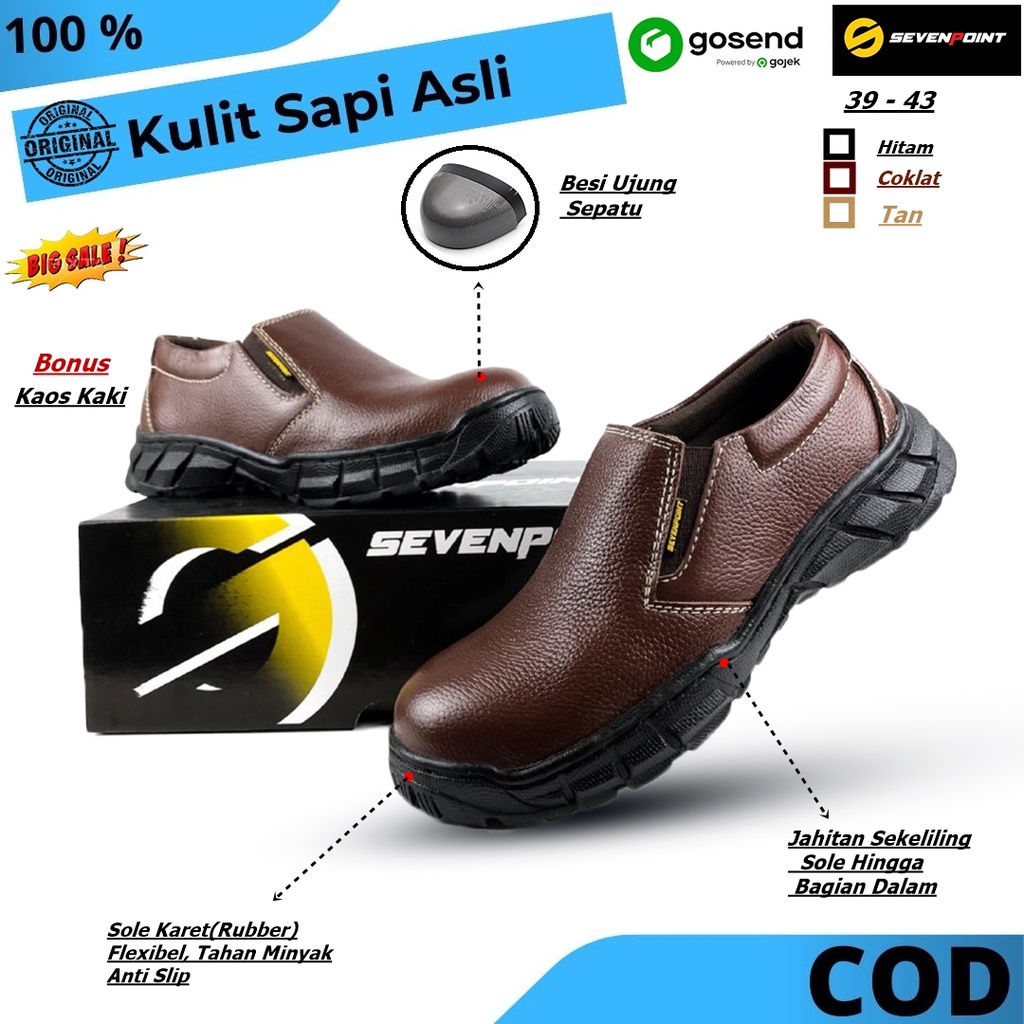 Jual Sepatu Safety Kulit Sapi Asli Slip On Original Septy Slop Selop ...