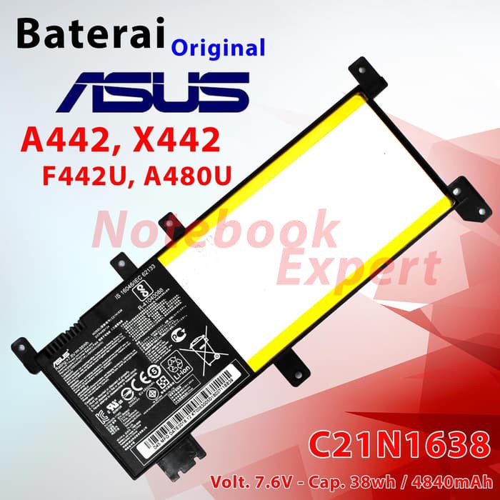 Jual Baterai Original ASUS A442 A442U A442UR X442 F442U A480U C21N1638 ...