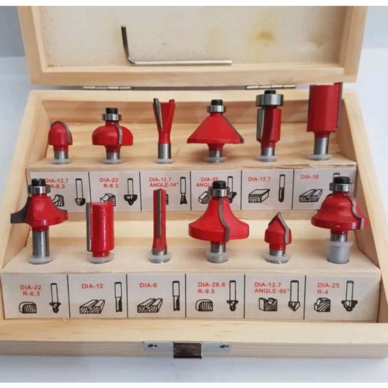 Jual Mata Router Profil Trimmer Bit set 12 pcs. DOUBLE THUNDER | Shopee ...