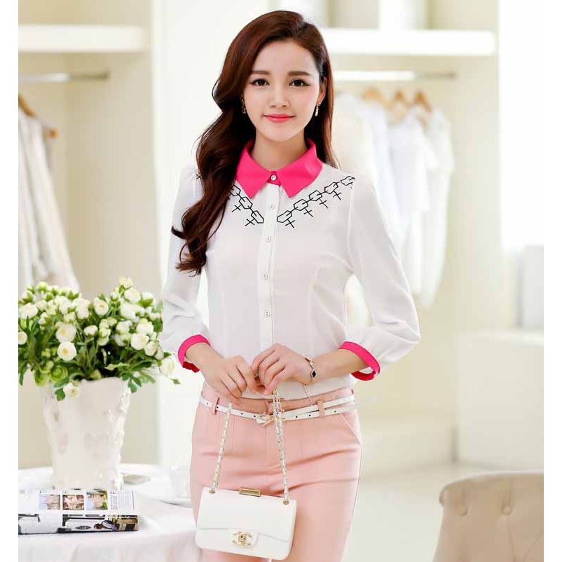 Jual KEMEJA WANITA WARNA PUTIH PINK CANTIK | Shopee Indonesia